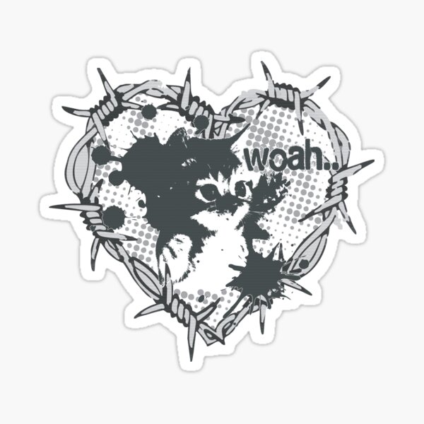"Barbed Wire Heart Cat "Woah.." Sticker Version" Sticker for Sale by ...