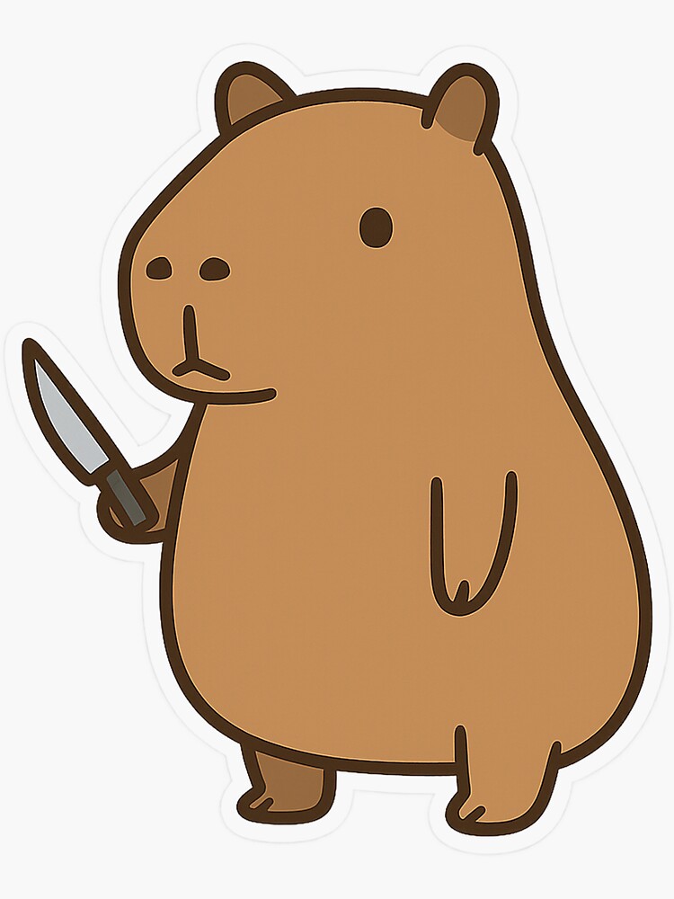 "Threat Level: Soft – Capybara Holding Knife Meme Sticker" Sticker for ...