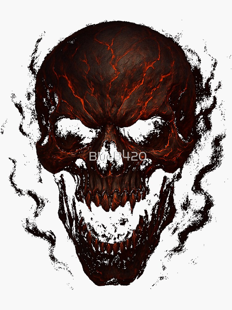 ""Inferno Skull – Cracked Demon Flame"" Sticker by BlueB420 | Redbubble