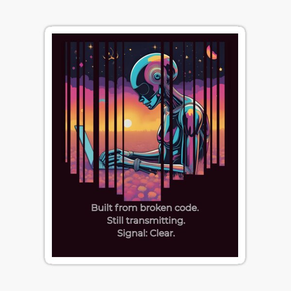 "Built from Broken Code – Glitchcore Alien Techwear" Sticker for Sale ...