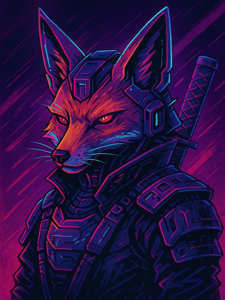"Cyberpunk Fox Samurai in Neon Armor" Sticker for Sale by ...