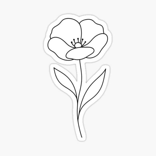"Single Poppy Line Art – Minimalist Floral Illustration" Sticker for ...