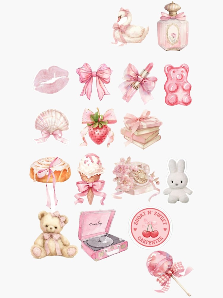 "Coquette Girly Sticker Pack – Pink Ribbons, Perfume, Plushies & More ...