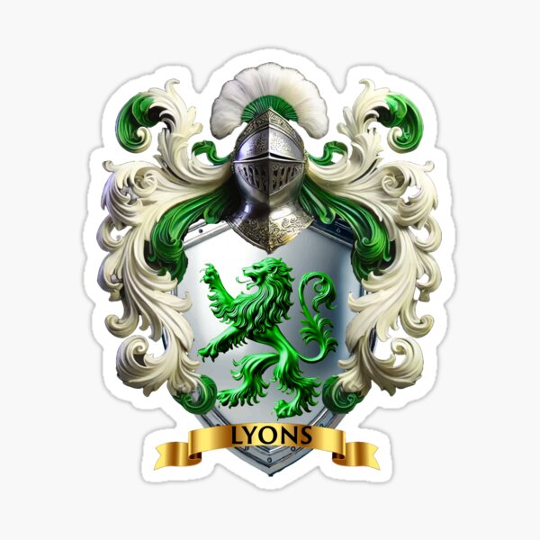 "Lyons Family Crest – Irish Coat of Arms with Green Lion" Sticker for ...