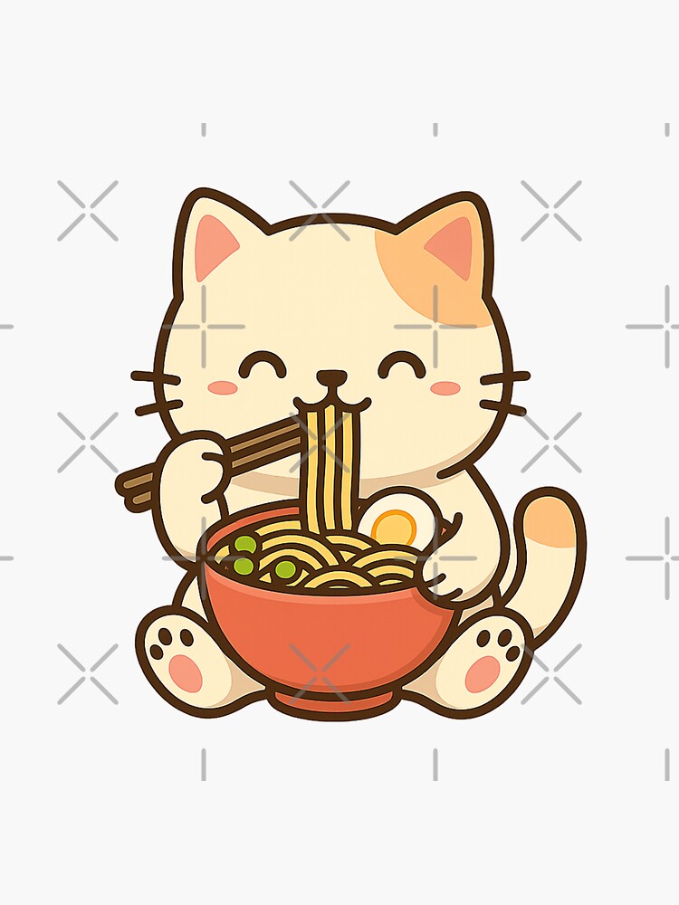 "Cute Cat Eating Ramen" Sticker for Sale by RamenNoodles3 | Redbubble