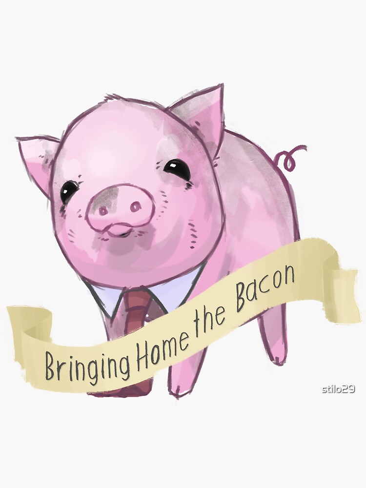 "Bringing Home the Bacon - Cartoon Piglet Illustration" Sticker for ...