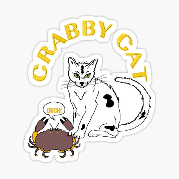"Crabby Cat Catches Crab" Sticker for Sale by kristalcurt | Redbubble