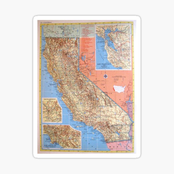 "California Vintage Map" Sticker for Sale by collageDP | Redbubble