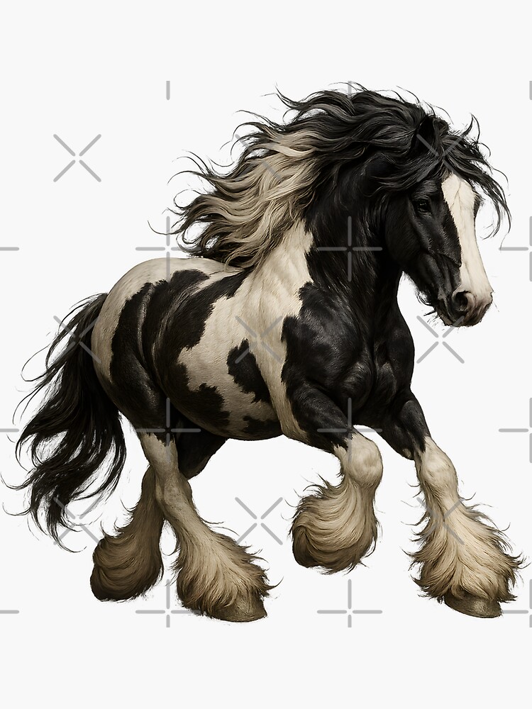 "Gypsy Vanner Horse Black and White Stallion Art Horse Lovers" Sticker ...