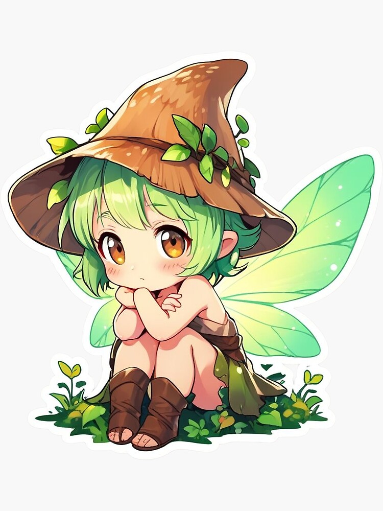 "Shy Forest Fairy – Cute Chibi Nature Sprite Sticker" Sticker for Sale ...