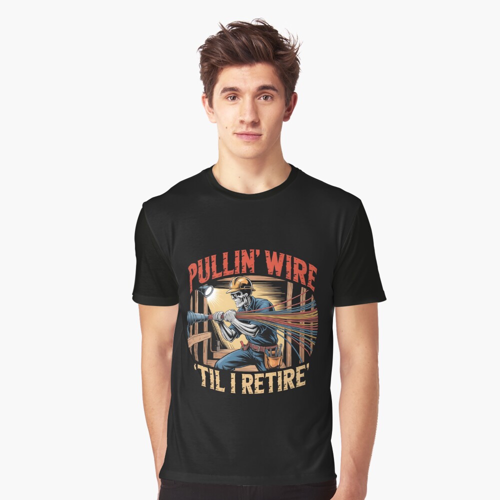 "Pullin Wire Til I Retire Funny Electrician Skeleton Men Women" Sticker ...