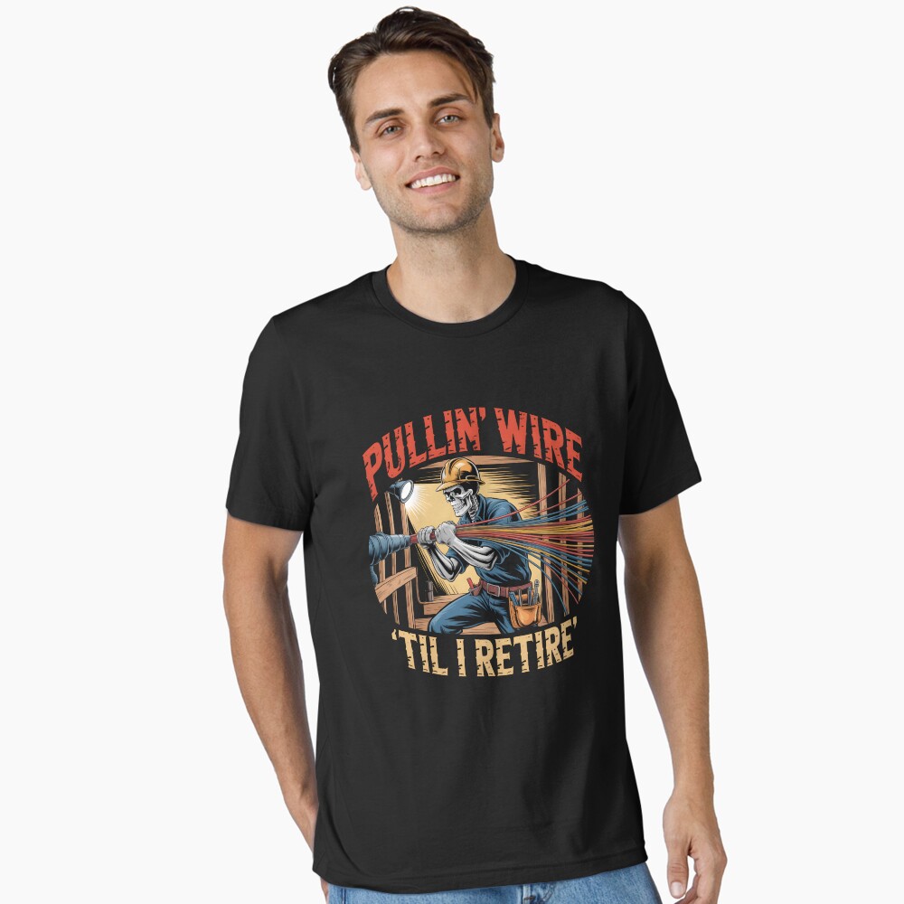 "Pullin Wire Til I Retire Funny Electrician Skeleton Men Women" Sticker ...