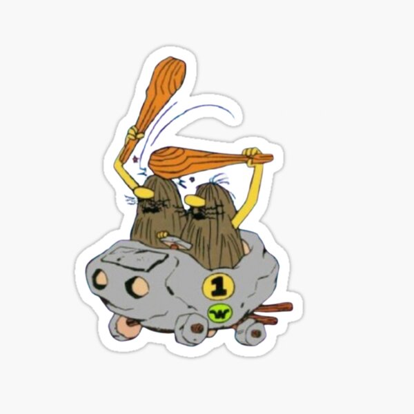 "Wacky Racers Caveman Car – Funny Cartoon Parody Design" Sticker for ...