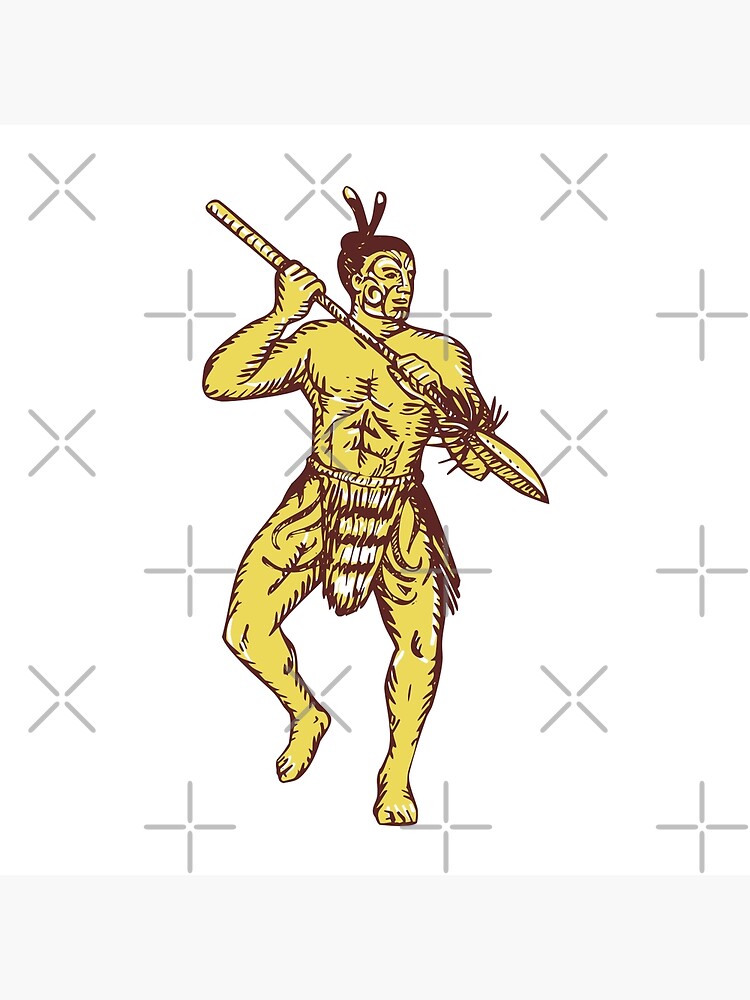 "Maori Chief Warrior Holding Taiaha Etching" Art Print by patrimonio ...