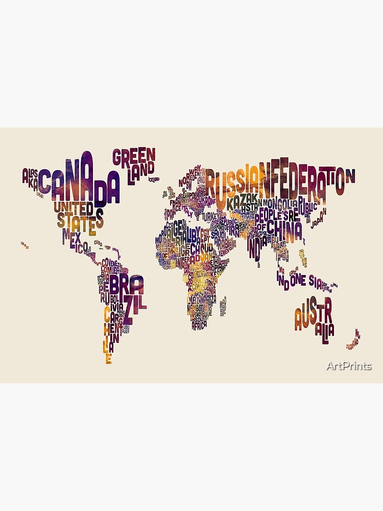 Typography Text Map of the World Map Premium Matte Vertical Poster sold ...