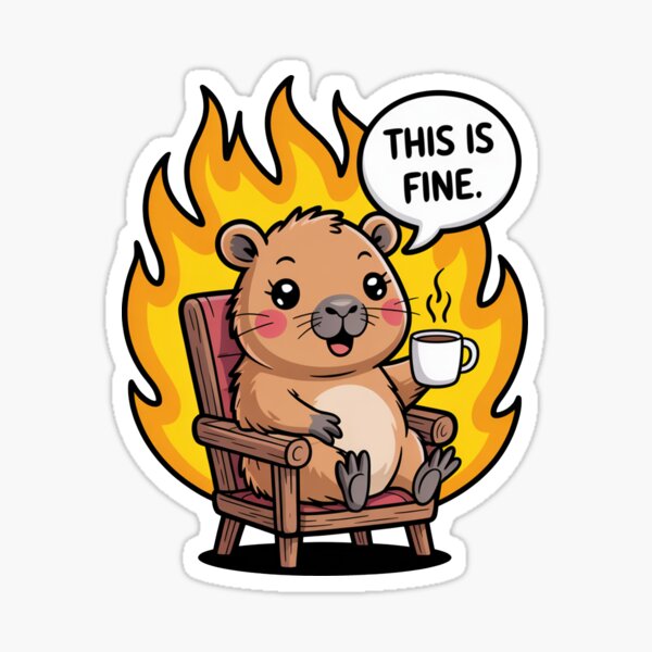 "Capybara Meme – This Is Fine Fire" Sticker for Sale by piotrekloraj ...