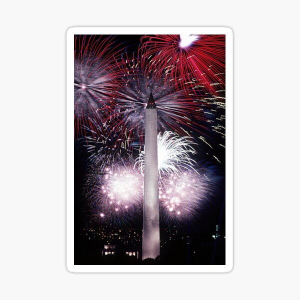 "Fourth of July fireworks behind the Washington Monument" Sticker for ...
