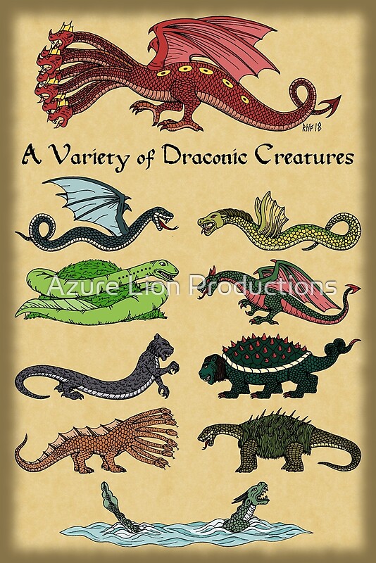 "A Variety of Draconic Creatures" by Richard Fay | Redbubble