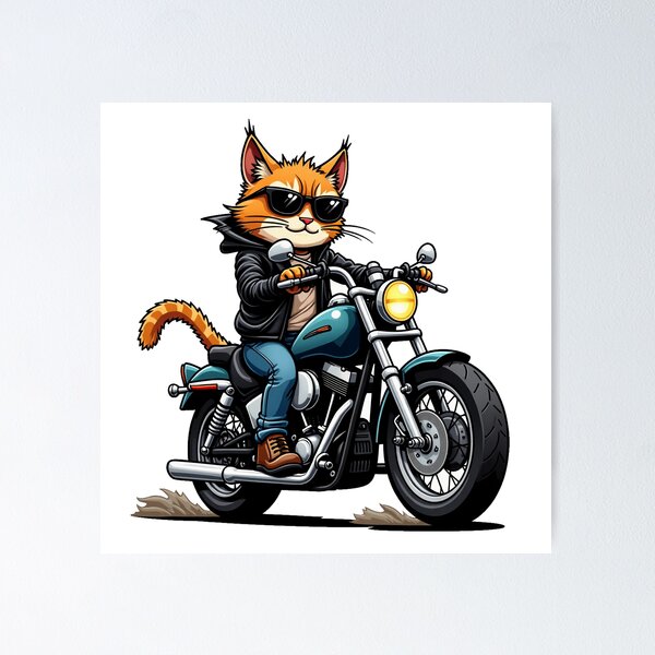"Biker Cat – Cool Leather Jacket Cat on Chopper Motorcycle" Poster for ...