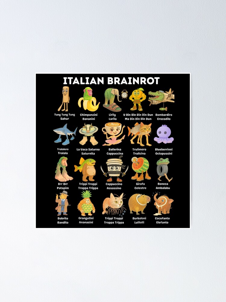"Italian Brainrot Characters, Pastel Meme Cartoon Tee" Poster for Sale ...