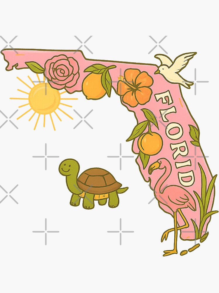 "Cute Florida Map Preppy Pink Sunshine " Sticker for Sale by twyrtle ...