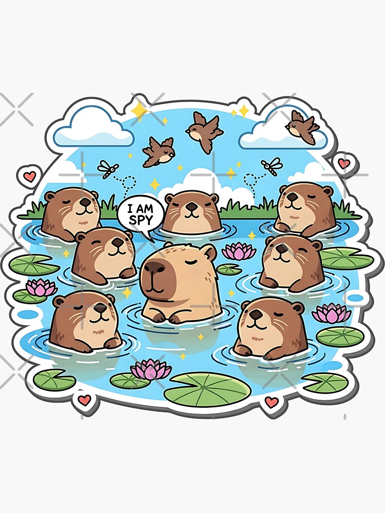 "Capybara Spy Sticker – Cute Chibi Capybara Among Otters Kawaii Animal ...