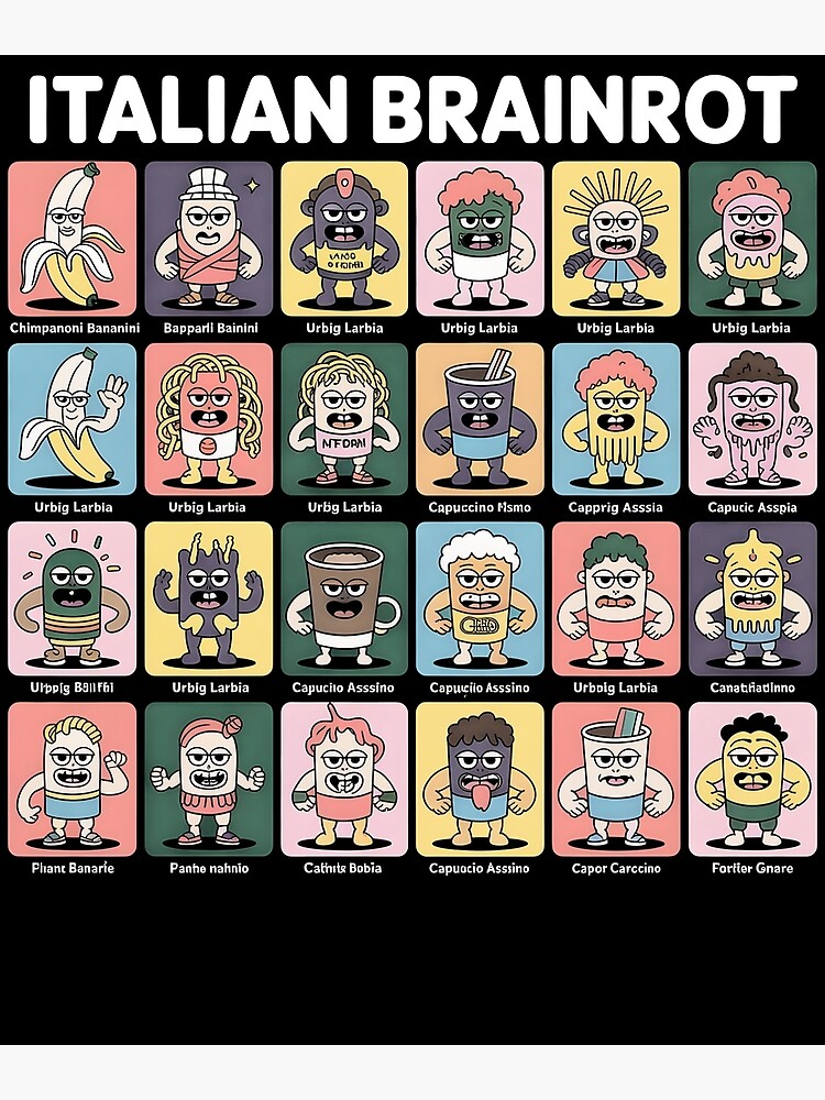 "Funny Italian Brainrot Meme Characters Design Cute Cartoon Mashup ...