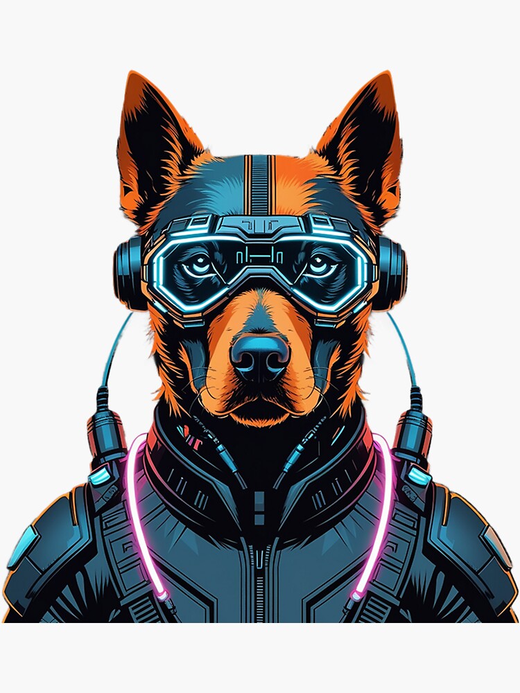 "Cyberpunk Tech Dog Illustration" Sticker for Sale by tonydomingues18 ...