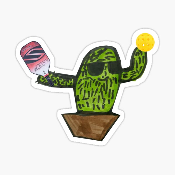 "Cool Cactus Playing Pickleball" Sticker for Sale by RickGoulet | Redbubble