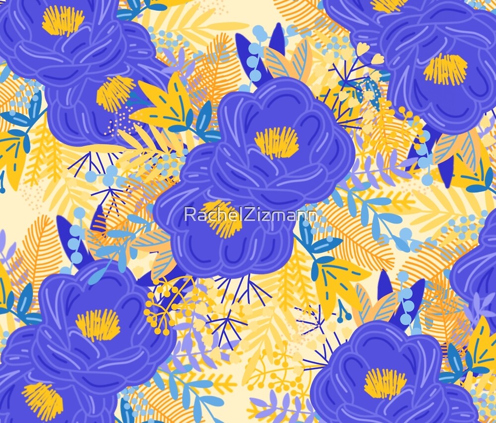 "Blue and Yellow Floral Pattern" by RachelZizmann | Redbubble