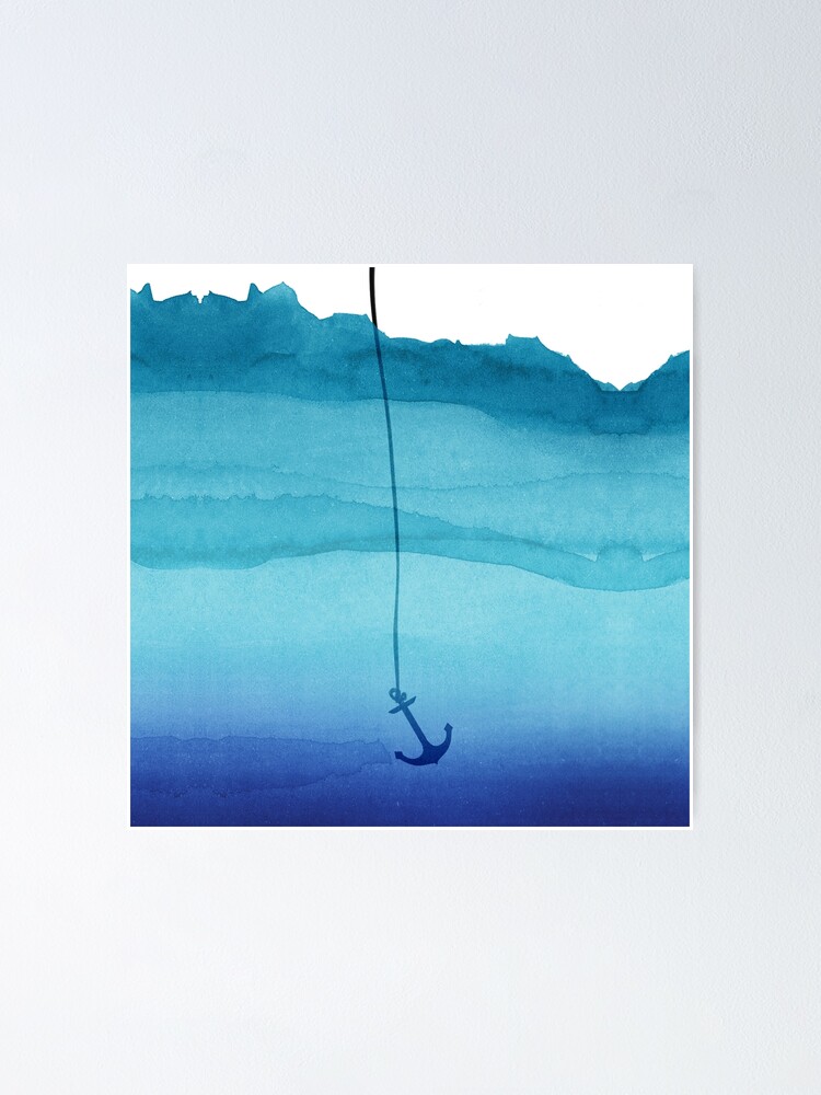 "Cute Sinking Anchor in Sea Blue Watercolor" Poster by Blkstrawberry ...