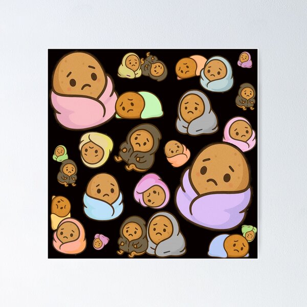 "Sad Potato Club – Cute Cozy Spud Pattern - Black" Poster for Sale by ...