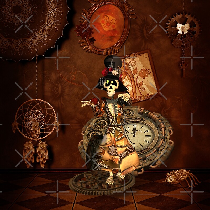 "Funny steampunk skeleton, clocks and gears" by nicky2342 | Redbubble