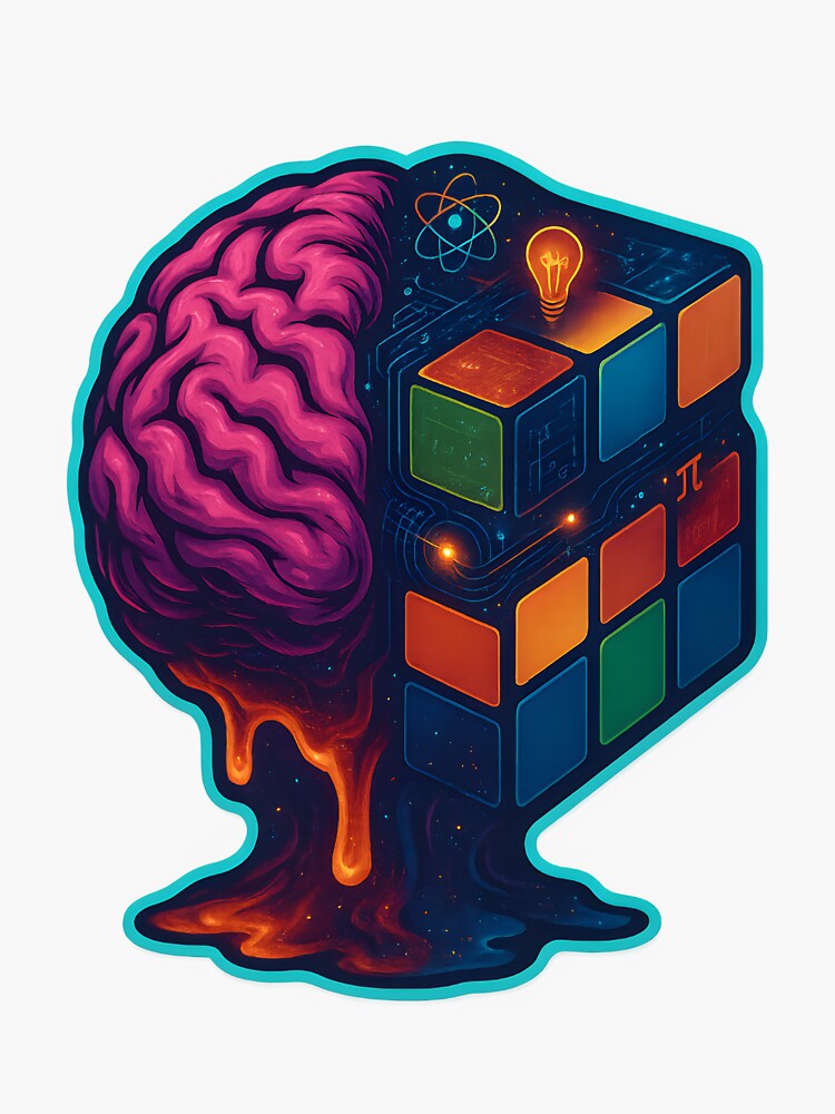 "Brain Teaser Mind Melt – Rubik's Cube & Brain Fusion" Sticker for Sale ...