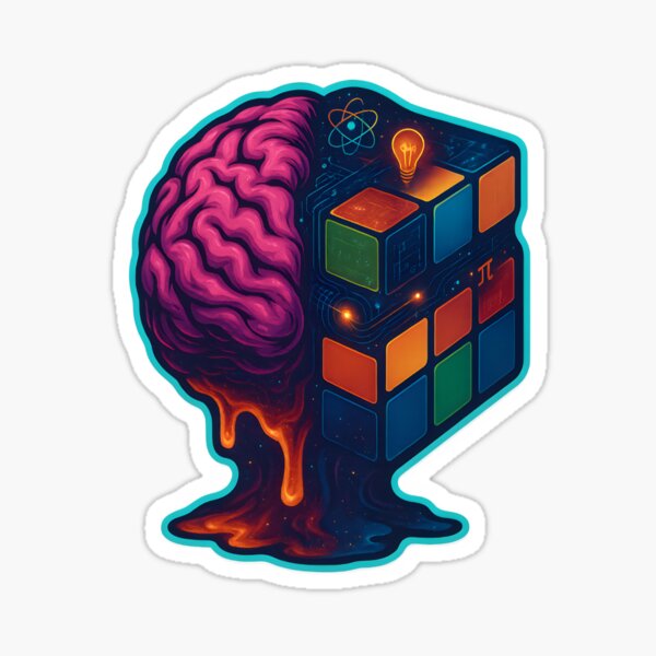 "Brain Teaser Mind Melt – Rubik's Cube & Brain Fusion" Sticker for Sale ...