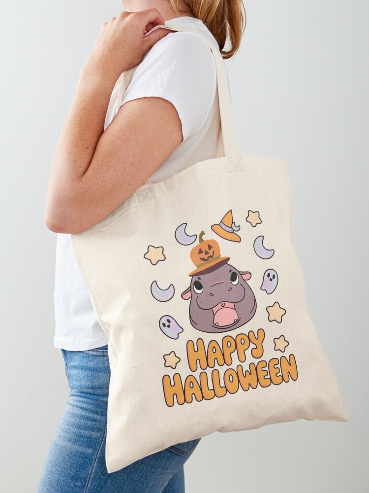 " Cute cartoon Moodeng, pygmy hippo Happy halloween , brafdesign" Tote ...