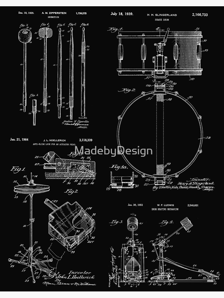 "Drummer Gift Vintage Patent Print Drum Set" Photographic Print for ...