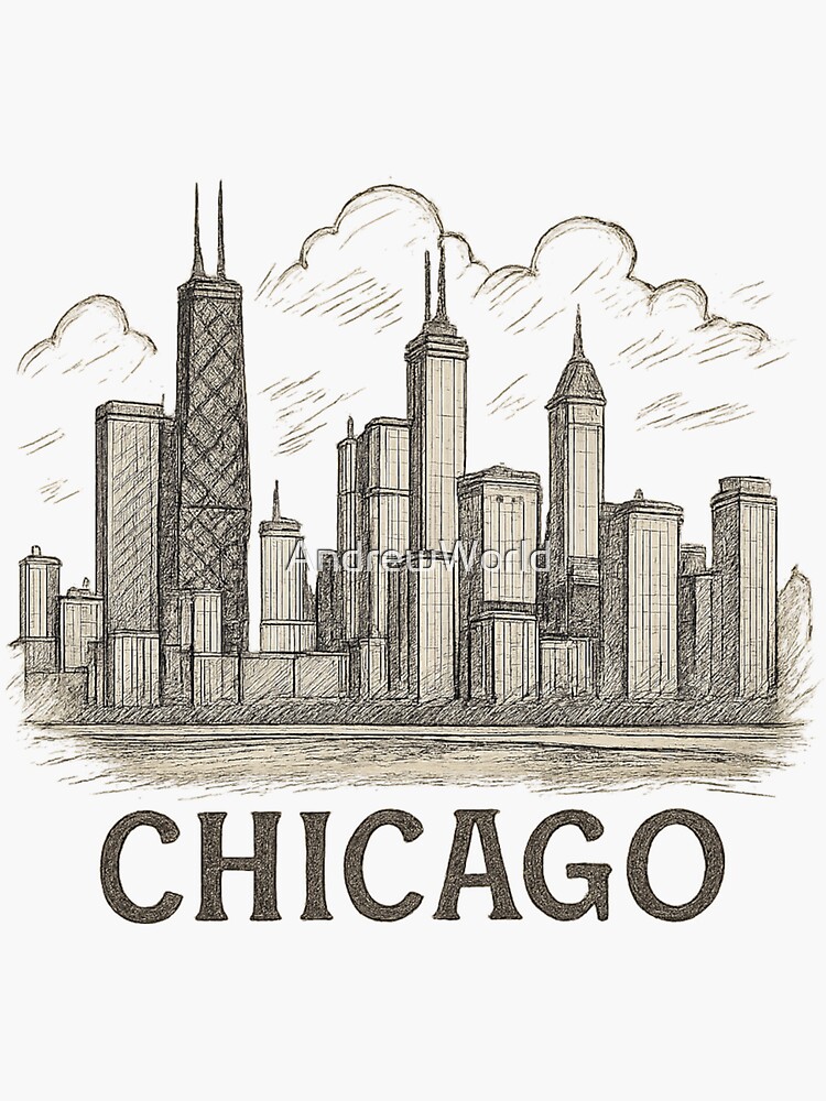 "Skyline Chicago sketch" Sticker for Sale by AndrewWorld | Redbubble