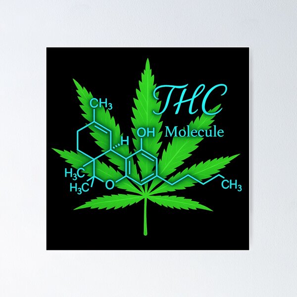 Poster mit "Neon THC Molekül mit Cannabisblatt – Futuristisches ...