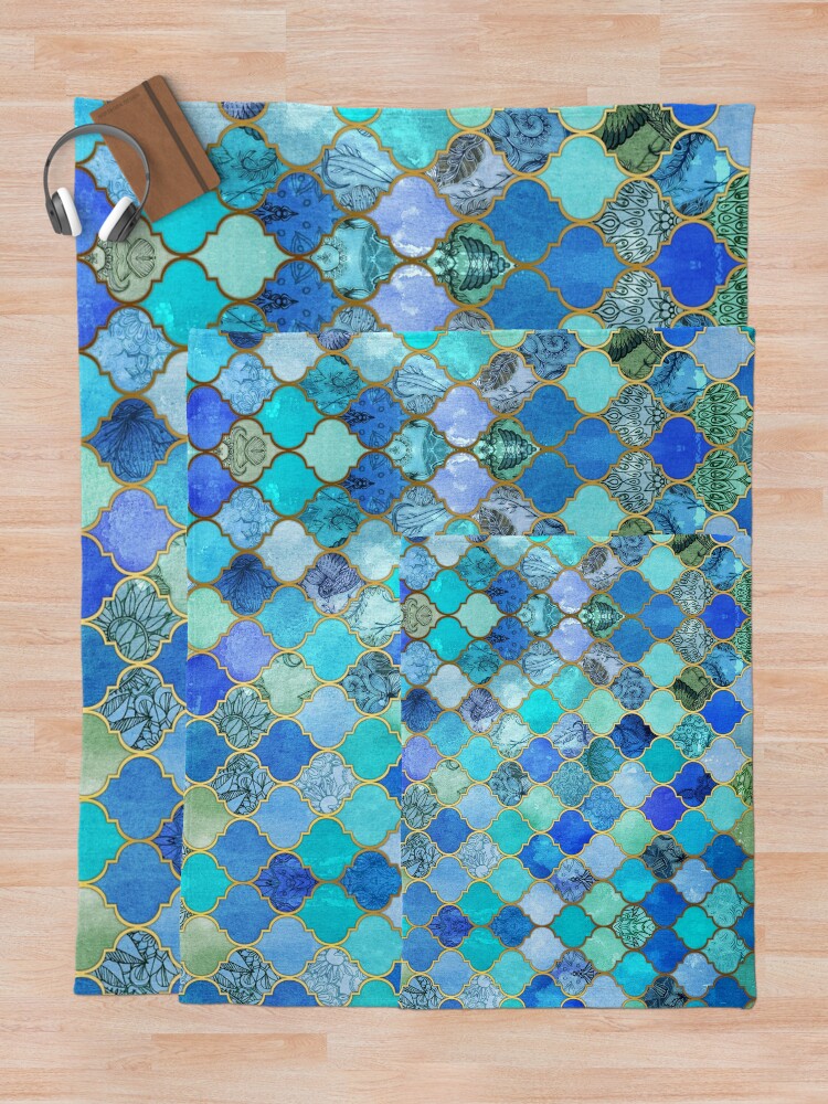 "Cobalt Blue, Aqua & Gold Decorative Moroccan Tile Pattern" Throw ...