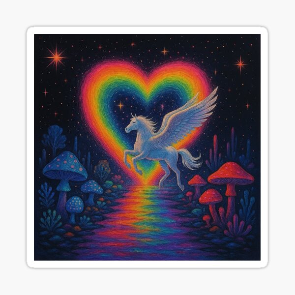 "Enchanted Pegasus Rainbow Ascent" Sticker for Sale by zzz888 | Redbubble