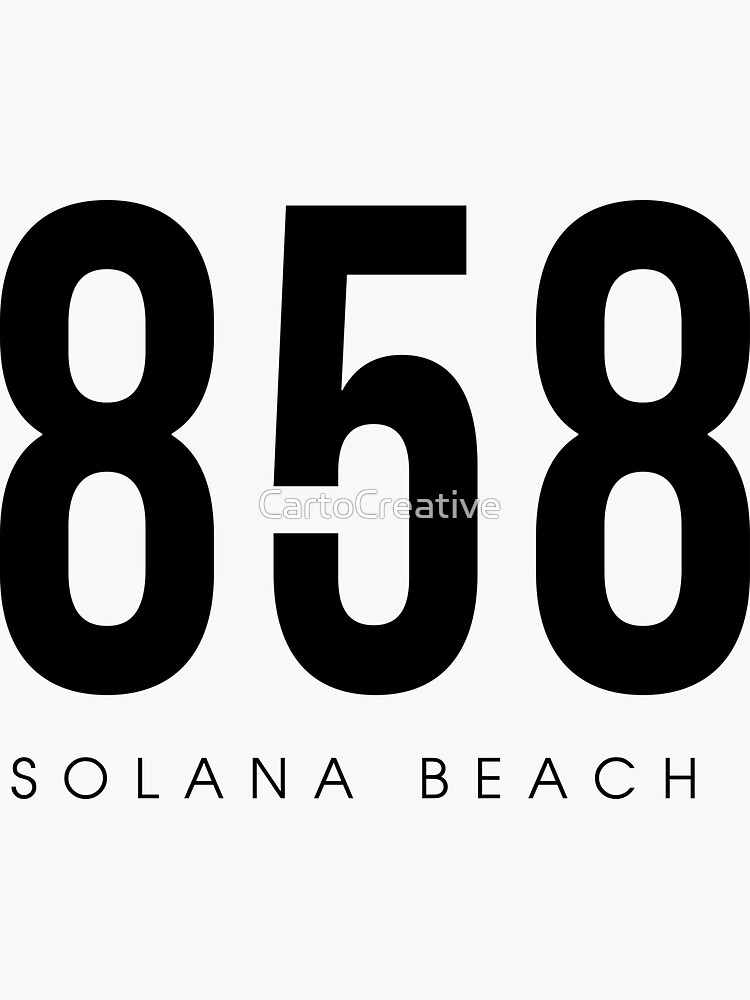 "Solana Beach, CA - 858 Area Code design" Sticker by CartoCreative ...