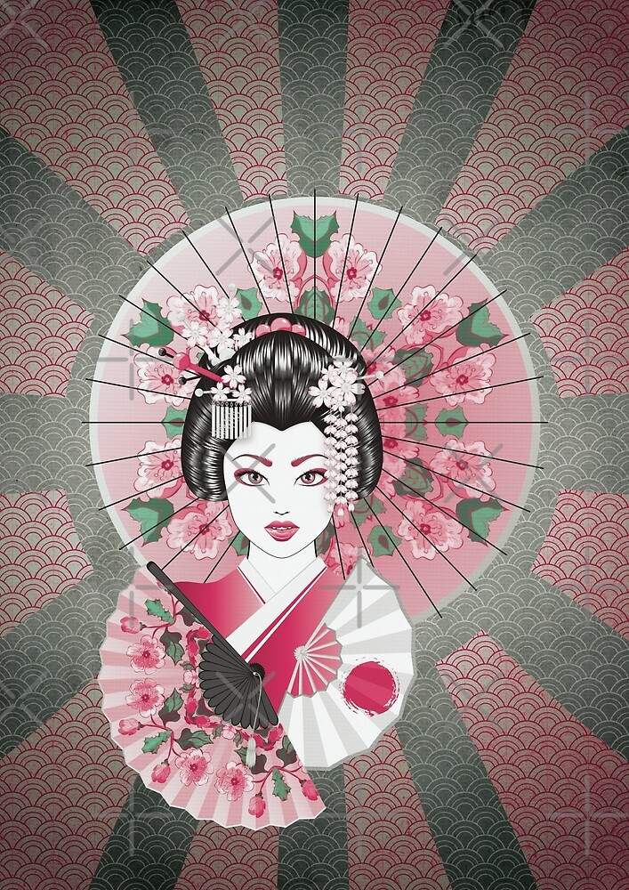 "Geisha with Fan" by AnnArtshock | Redbubble