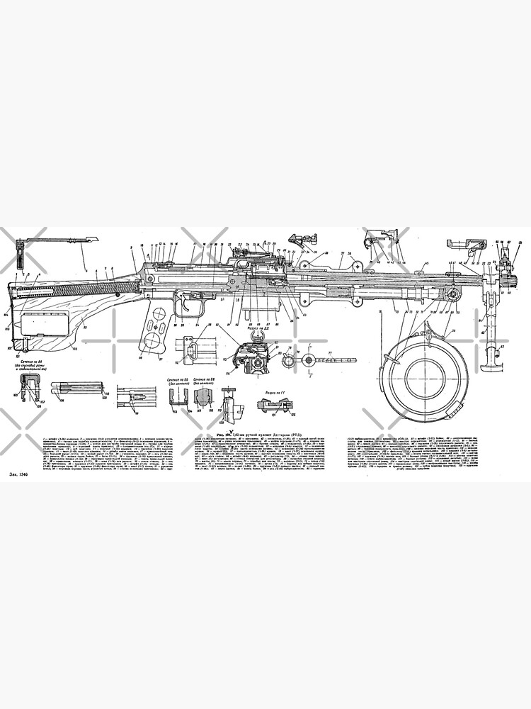 "RPD Machinegun Poster Technical Drawing" Sticker by Britkek | Redbubble