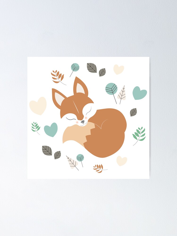 "Sleepy Fox Pattern in The Cartoon Woodland" Poster by Arch4Design ...