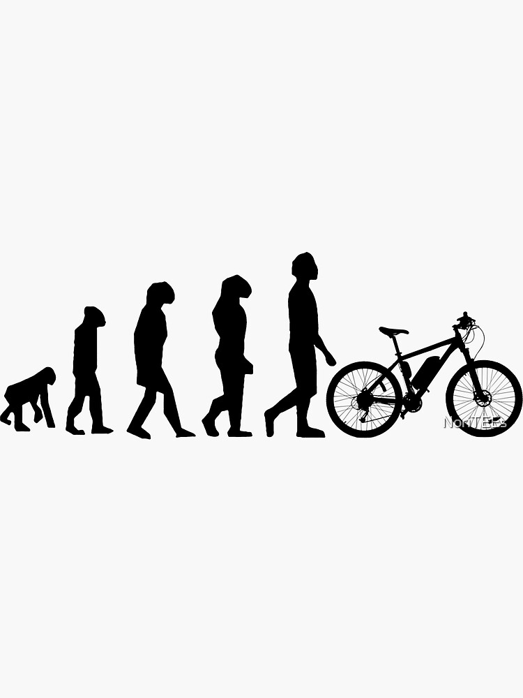 "Evolution of mountain bike e-bike MTB shirt" Sticker by NoriTEEs ...
