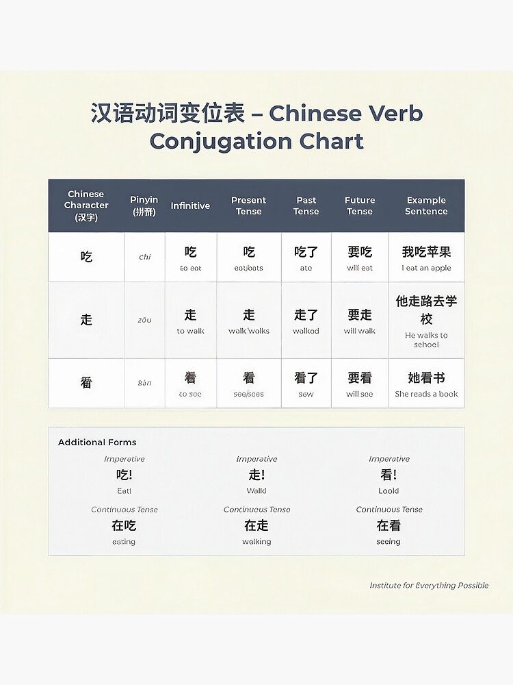"Chinese Verb Conjugation Chart – Mandarin Grammar Poster with ...