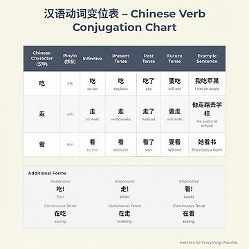 "Chinese Verb Conjugation Chart – Mandarin Grammar Poster with ...