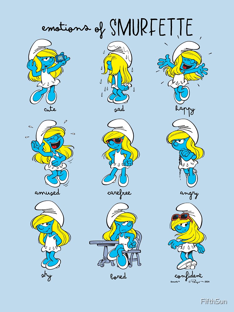 "The Smurfs Emotions Of Smurfette Collage Big Chest Logo" Essential T ...