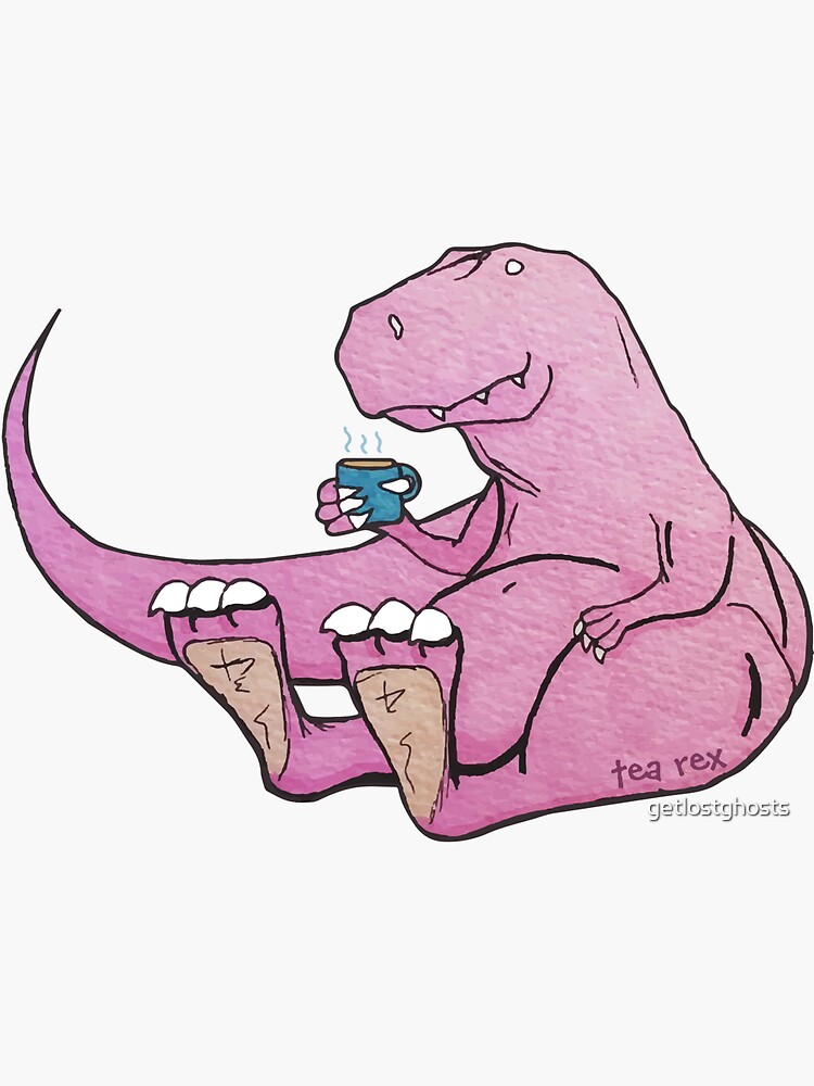 "pink tea rex (t-rex)" Sticker for Sale by getlostghosts | Redbubble